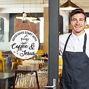 Coffee Bar Sign Coffee Decor Coffee Wooden Sign Hanging Coffee Decor Coffee Sign Plaque for Farmhouse coffee bar Kitchen Accessories Coffee Lover (White Good Days Start with Coffee & Jesus)