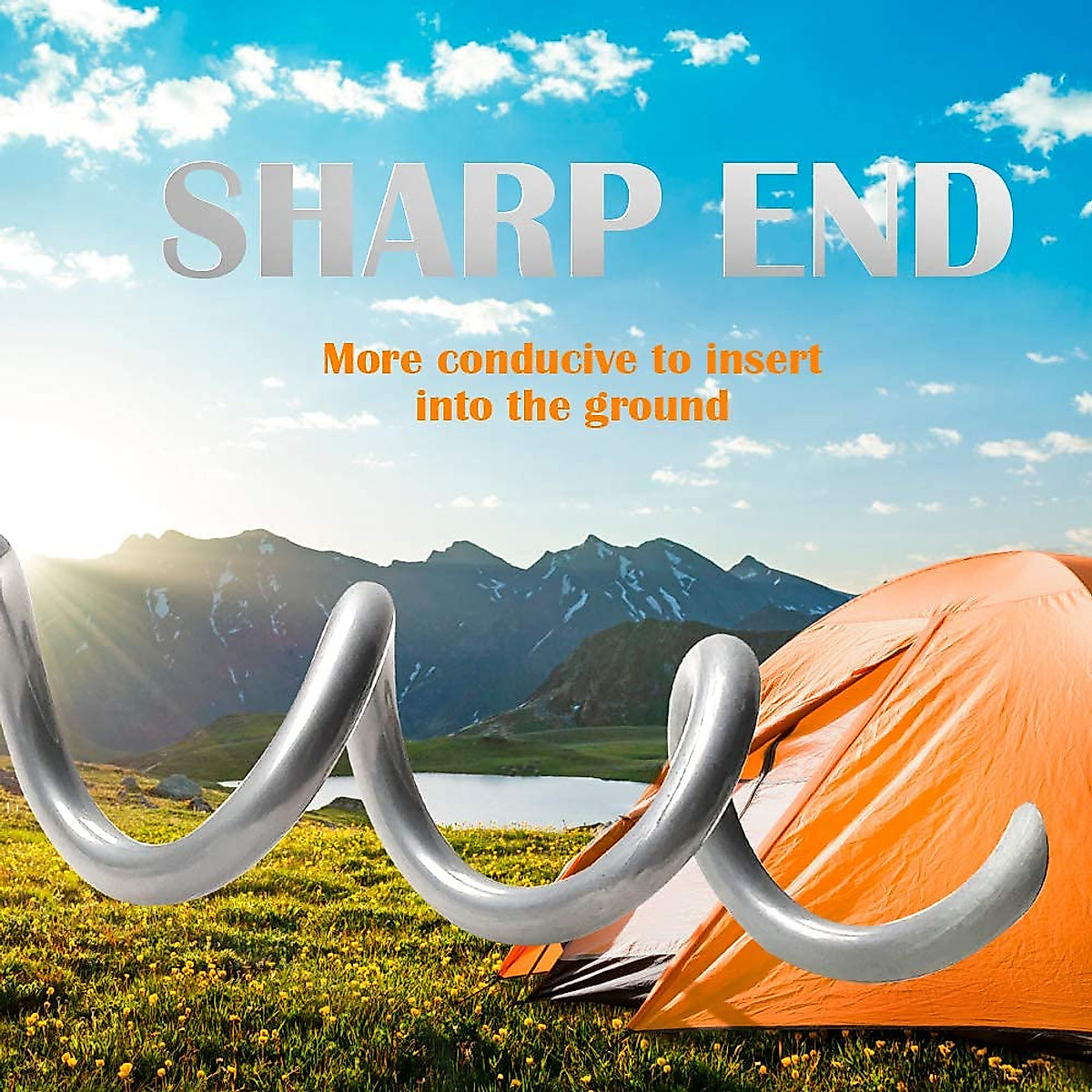 10.6 Inch Pack of 4 Folding Ring Spiral Ground Anchors - Silver Metal Spiral Stake Outdoor Heavy Duty Camping Stakes Spiraling Anchor Ground Anchors for Tent, Trampolines, Garden Fence, Sheds, Swings