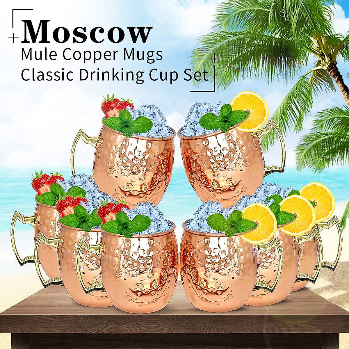 Moscow Mule Copper Mugs- Set of 8 Copper Plated Stainless Steel Mug 18oz, for Chilled Drinks (8 pcs)