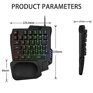 Archuu One-Handed Mechanical Gaming Keyboard,35 Keys Waterproof Professional Gaming Keypad,with 3 Color Backlight, Single Handed Keyboard for Computer Mobile Games