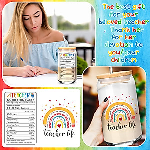 Locmeo Teachers' Day Gifts Bulk Appreciation Gifts for Teacher Include a Tote Bag a Makeup Bag a Piece of Puzzle a Lavender Scented Candle a 16 oz Glass with Lid Straw and Brush