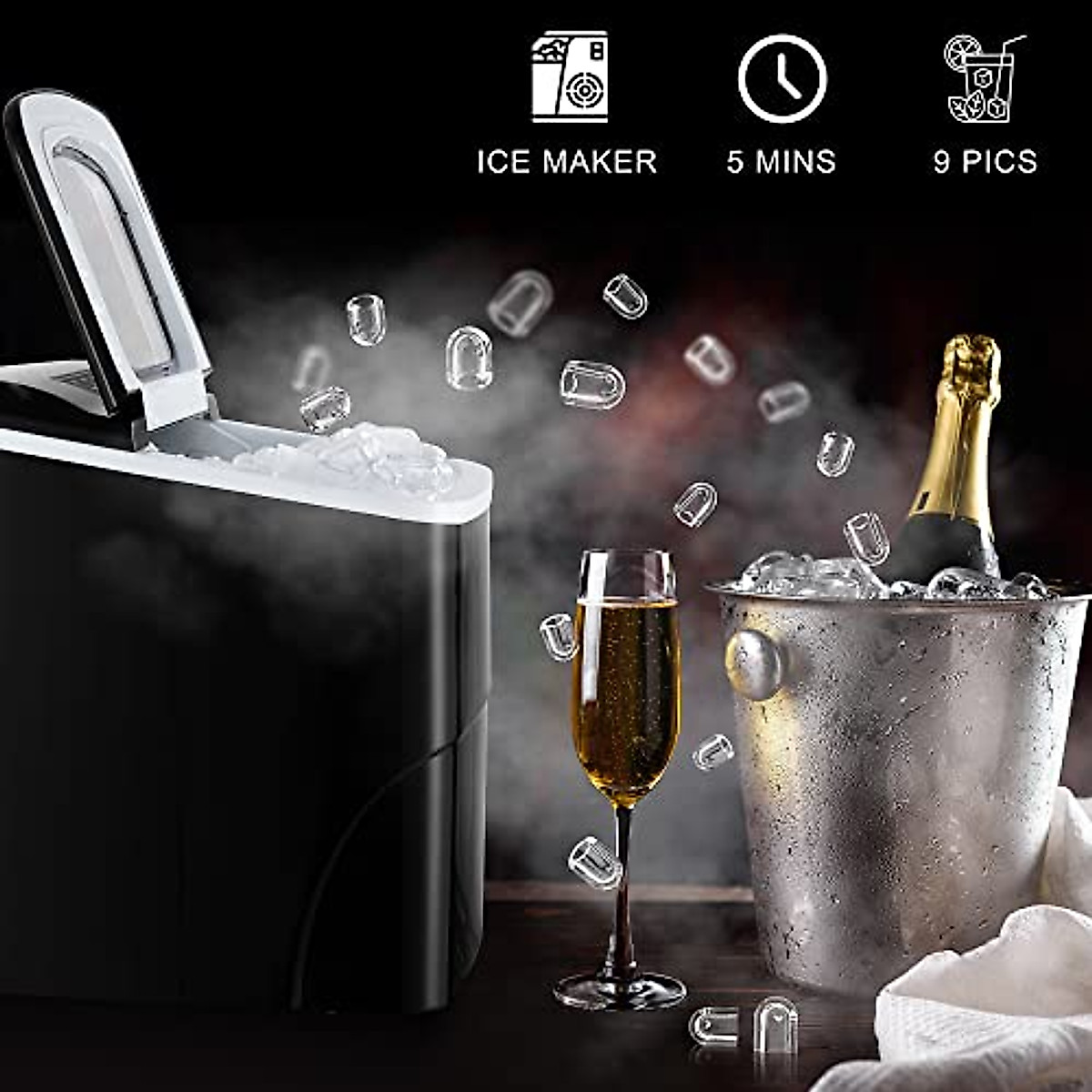 Ice Maker Countertop, Efficient Easy Carry Ice Machine,30Lbs/Day,Ideal for Restaurant, Bars, Home and Offices, Includes Scoop