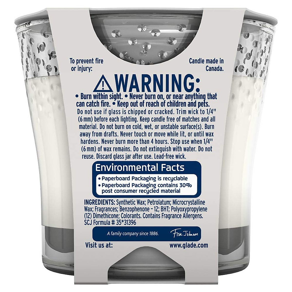 Glade Candle Jar, Air Freshener, Sheer Vanilla Embrace, 3.4 Oz