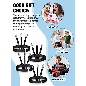 Jeere 2 Pairs Shirt Stays for Men Adjustable Shirt Garters Elastic Shirt Suspenders for Women Shirt Holder Straps with 3 Nonslip Clips