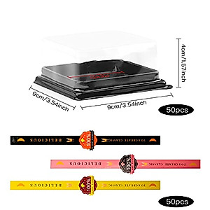 50 Pcs 3.5 Inch Mini Cake Box, Clear Plastic Mini Cupcake Box Muffins Box Cookies Dome Box Mooncake Box Small Single Muffin Dessert Containers Holder Wedding Birthday Gift Box - Bonus 50 Pcs Stickers (Black)