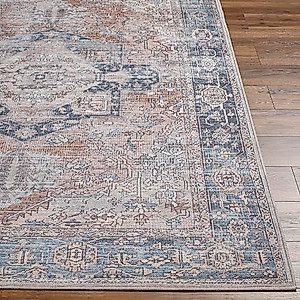 Mark&Day Washable Rugs, 3x12 Wyacondah Traditional Navy Runner Area Rug, Blue Orange Ivory Carpet for Hallway, Kitchen, Bedroom or Living Room (2'7" x 12' Runner, Machine Washable)