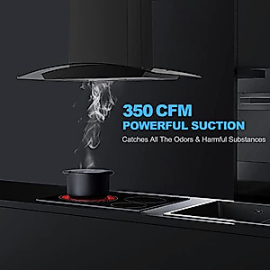 30 Inch Island Range Hood, thermomate 350 CFM Black Stainless Steel Stove Vent Hood with 4 LED Lights, 3 Speed Exhaust Fan with Touch Control, Ducted/Ductless Convertible, ETL Certified