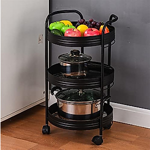EYHLKM 3 Layer Movable Kitchen Storage Rack Carbon Steel Bathroom Shelf with Wheels Space Saving Trolley Tools (Color : B, Size : 1pcs)