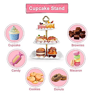 5 Pcs Dessert Table Display Set - 2 Pcs 3-Tier Dessert Display Stands & 3 Pcs Serving Tray - Dessert Trays Dessert Stands Treat Table Displays Set for Tea Parties,Birthdays & Baby Showers