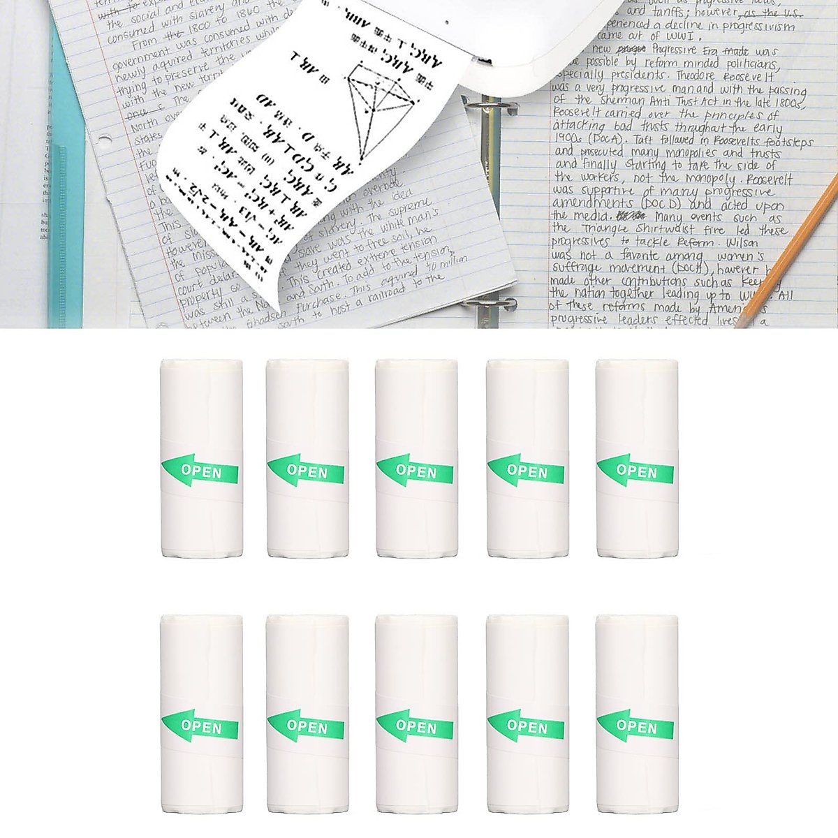 HEITIGN Set 10 Roll Printing Paper Mini Portable Bluetooth Photo Printer 57 x 25 mm White Self Adhesive Paper Portable Pocket Printer Labels Office Print Memo for Android iOS Accessories