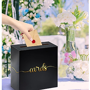 SietDESEO Black and Gold Card Box for Party Envelope Box Money Card Box Gift Card Box Holder for Wedding Reception Baby Shower Birthday Card Box