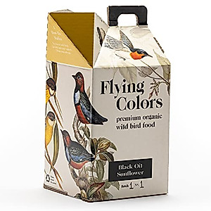 Flying Colors Premium Organic Wild Bird Seed | Black Oil Sunflower Seed | USDA Organic Ingredients | Best Seed for Backyard Bird Feeders | 3 Gallon Easy-Pour Carton
