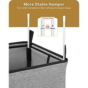 SOLEDI Collapsible Laundry Baskets, 2-Pack 50L (13 Gal) Collapsible Laundry Tote with Extended Easy Carry Handle, Sturdy Iron Wire Frame, Freestanding Clothes Basket for Bathroom, Bedroom, Dorm. Grey