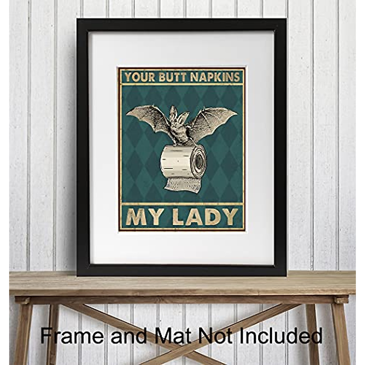 Your Butt Napkins My Lady - Gothic Bathroom Decor for Women - Bat Wall Decor - Funny Guest Bathroom Wall Art - Toilet Paper Wall Art Decorations - Restroom Sign - Bath Wall Decor - Powder Room Decor