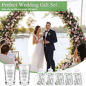 Uiifan 100 Sets Wedding Favors for Guests Acrylic Wedding Short Glasses Cheers to Love Clear Shot Glasses Wedding Wine Glasses with Thank You Cards Organza Bags for Wedding Party Souvenirs Gifts