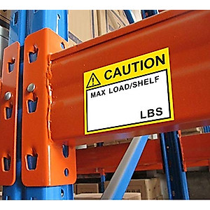 Pallet Rack Capacity Label, 3×4″ (76.2×101.6mm) Caution Max Load/Shelf LBS, Industrial Strength Warehouse Cross Beam Safety Warning Self-Adhesive PVC Sticker, British Unit, BU_A_1, Pack of 100 PCS