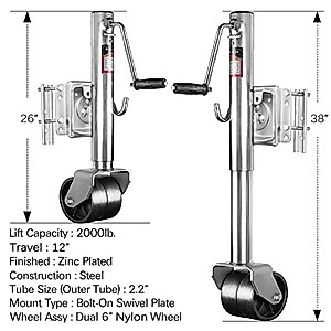 Aukayne Trailer Jack with Wheel- 2000 LBs, Heavy Duty Longer Lifespan Boat Trailer Jack, 12" Lift Galvanized