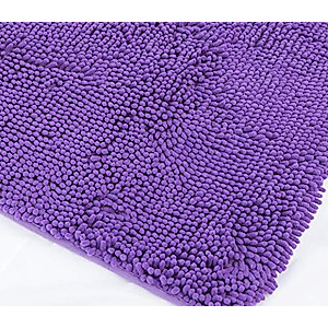 Luxury Chenille Bath Mats and Ombré Shower Curtain Set, Ultra Soft Non-Slip High Pile Water Absorbent Shaggy Chenille Bathroom Rugs and Abstract Mosaic Shower Curtain 15 Piece Set-Jasmine (Purple)