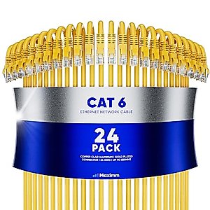 Maximm Cat 6 Ethernet Cable 8 Ft, (24-Pack) Cat6 Cable, LAN Cable, Internet Cable, Patch Cable and Network Cable - UTP (Yellow) 8 Feet ethernet Cord