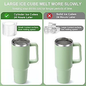 Ice Cube Tray for 20-40oz Tumbler Cup, 3pcs Large Silicone Cylinder Ice Cube Molds for Freezer, Ice Maker With Lid and Bin, Ice Drink, Juice, Whiskey, Chilling Cocktail, Tea, Coffee (Green)
