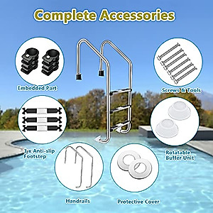 Goplus Swimming Pool Ladder, 3-Step In-Ground Stainless Steel Step for Indoor/Outdoor Pool, Heavy Duty Non-Slip Ladder, Easy Assembly