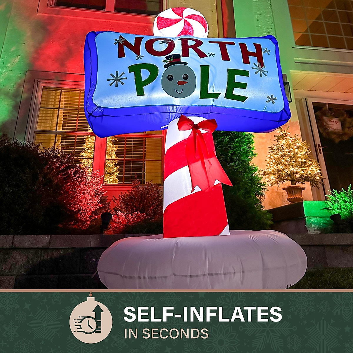 Fraser Hill Farm 6-Ft. Tall North Pole Sign Blow Up Inflatable with Lights, Outdoor Christmas Inflatable Decoration for Lawn and Yard, Giant Festive Holiday Decor