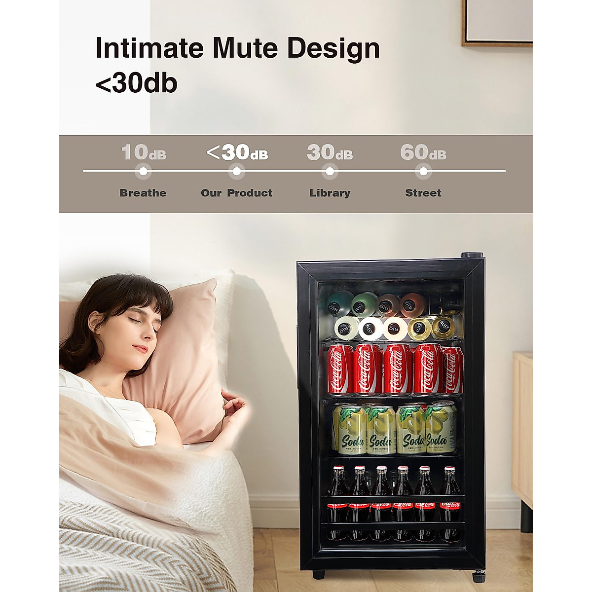 EUASOO FLB-60 Refrigerator Cooler-120 Can Freestanding Beverage Cooler with Glass Door-Small Drink Dispenser Machine for Office or Bar with Adjustable Removable Shelves, Black