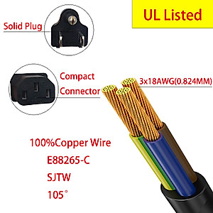 5898412LF 58984402L Power Cord Replacement, Compatible with Maytronics Dolphin Cleaner's Digital Power Supply, 10 Amps 125 Volts Black 3 Prong AC