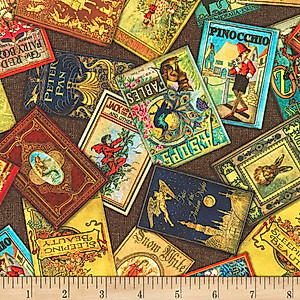 Kaufman Library Of Rarities Scattered Books Antique, Fabric by the Yard