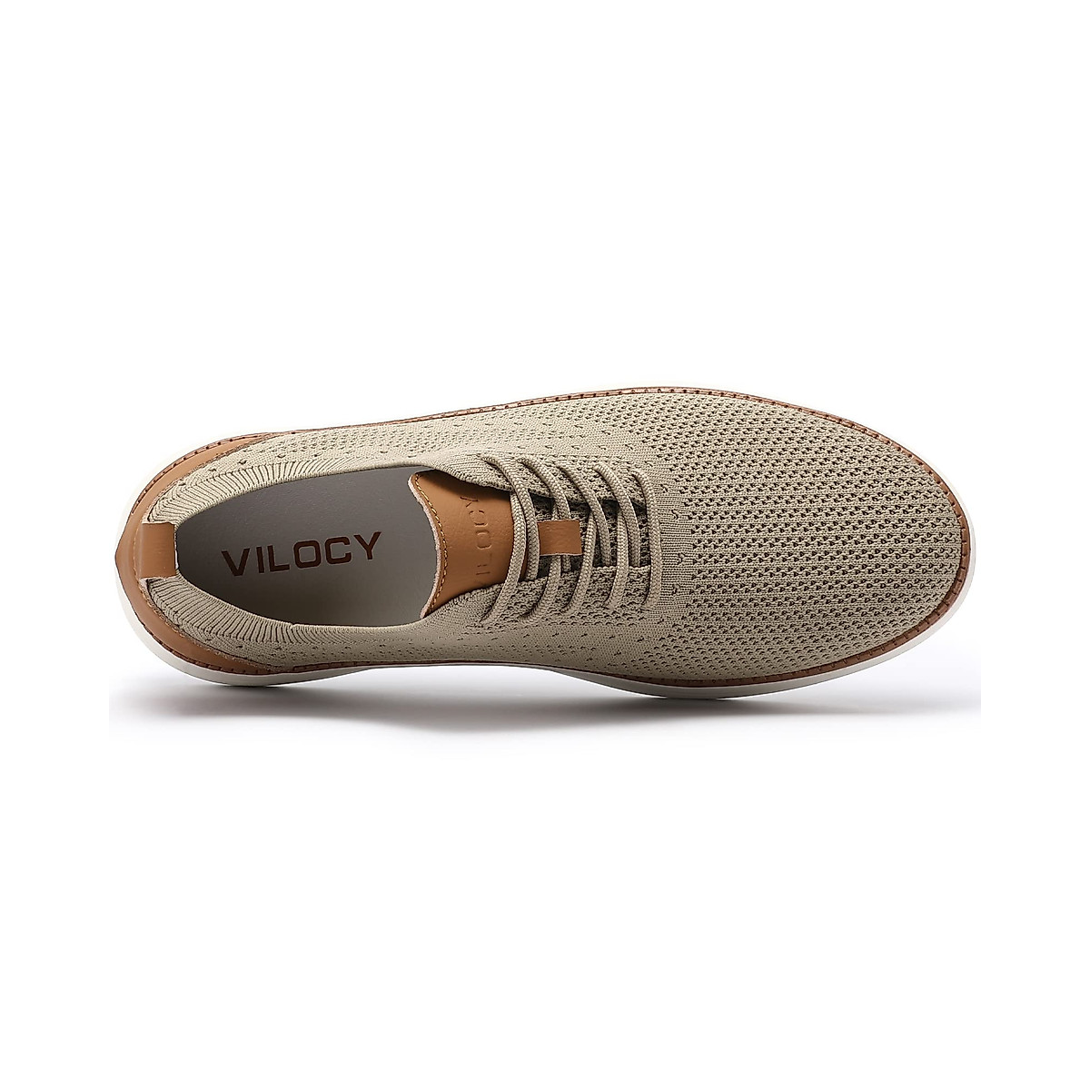VILOCY Men's Casual Dress Sneakers Oxfords Business Shoes Lace Up Lightweight Comfortable Breathable Walking Knit Mesh Fashion Sneakers Tennis Khaki,EU44