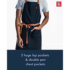 Hedley & Bennett Midnight Blue Essential Apron - Professional Chef Apron with Pockets and Adjustable Bib Strap for Cooking & Grilling - Kitchen Aprons for Men & Women - 8oz 100% Cotton Twill Fabric