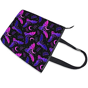 MNSRUU Canvas Tote Bag Aesthetic Purple Bat Gothic Shoulder Bag for Women Work Tote Handbag Shopping Purses and Handbags