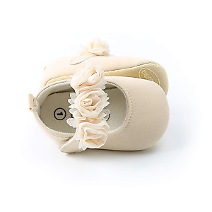 ENERCAKE Baby Girl Shoes Soft Sole Floral Newborn Infant Mary Jane Flats Princess Wedding Dress Shoes(6-12 Months Infant, A-Beige)