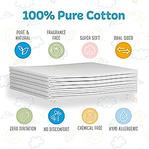 Peekapoo - 50 Pack, 100% Cotton Baby Burp Cloths + Wash Cloths | Biodegradable + Disposable | Soft, Thick, Baby Washcloths, Unscented, Hypoallergenic Burping Cloth, Clean Towels XL, Sensitive Skin