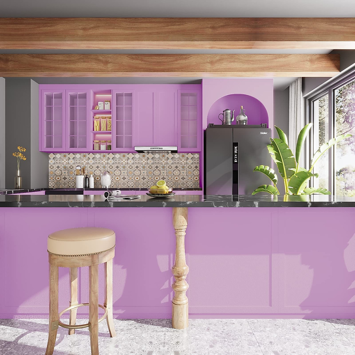 VIOPVERY Contact Paper 15.7"x393" Solid Light Purple Wallpaper Peel and Stick Wall Paper Waterproof Easily Removable Self-Adhesive Film Wall Covering for Kitchen Countertop and Cabinet Shelf