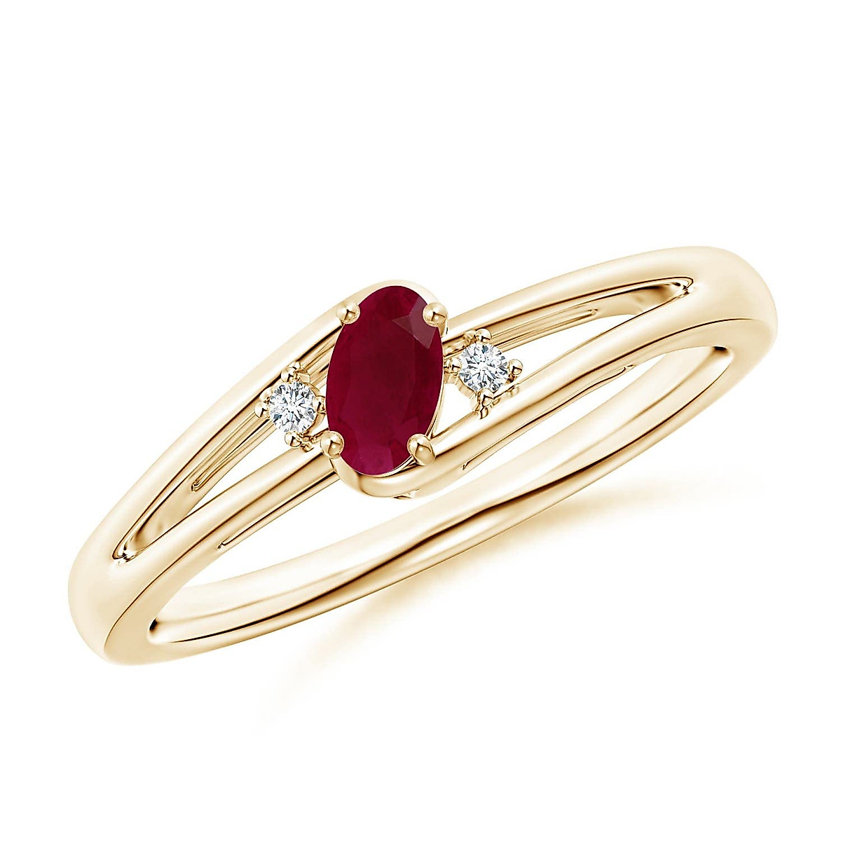 Angara Natural Ruby Engagement Ring For Women with Diamond in 14K Yellow Gold (Stone Size-5x3mm, Stone wt-0.25, Ring Size-9) - July Birthstone Jewelry Gift