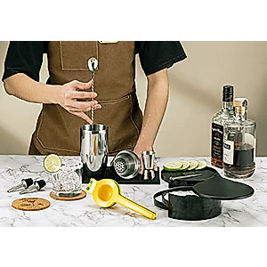 USEEKRIL Margarita Cocktail Kit - Set of Rocks Glasses | Stainless Cocktail Shaker | Jigger|Bar Spoon|Citrus Squeezer | Coasters | Pourers | Cocktail Picks | Accessories to Craft Margaritas at Home!