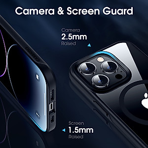 CASEKOO Clear Hybrid for iPhone 14 Pro Max Case (2024 Upgraded), Ultra Strong Magnetic Force, 10FT Milirary Drop Protection, with 360° Rotating Magnetic Stand, Transparent Slim 6.7 inch, Clear Black