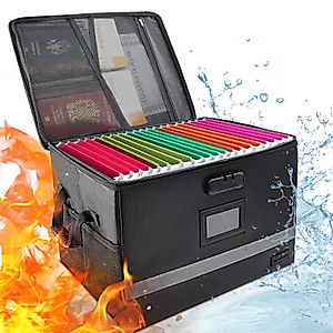 Fireproof Document Box with Lock, Waterproof File Safe Box Anti-Static Collapsible Portable Office Home File Cabinet with Reflective Strip for important Hanging Letter & Legal Folder Certificate