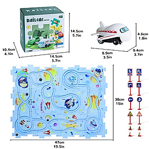 YOOYID Plastic Puzzles for Kids Ages 3-5 with A Cute Vehicle, Toddler Puzzle Track Play Set Gift, Race Tracks for Kids 3-5, Toys for 3 4 5 6 Year Old Boys Girls, Montessori Toys for Kids