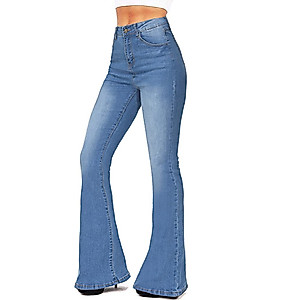 KDF Flare Jeans for Women Women's Bootcut Bell Bottom Jeans High Waisted Stretch Slimming Bell Bottoms Jeans, 2, Light Blue