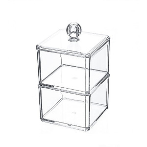 Square Stackable Organizer Acrylic Cotton Ball Holder Q-tip Holder Bathroom Swab Pad Dispenser