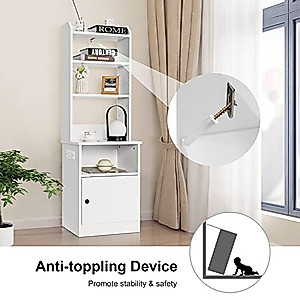 GOFLAME Nightstand with Charging Station and USB Ports, 56” Tall Bedside Table with Adjustable Open Shelves, Storage Cabinet, End Table Sofa Side Table with Bookcase for Home Office (White)