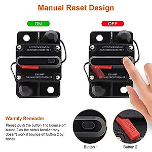 Motoparty 150 Amp Circuit Breaker Switches with Manual Reset Fuse Inverter for Car Marine Trolling Motors Boat ATV DC 12V -42V Waterproof Current Overload Protection(150 A)