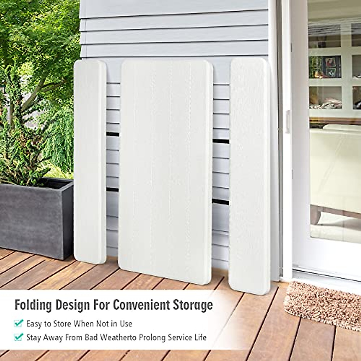 Tangkula Folding Picnic Table with 2 Benches, Outdoor Metal Camping Table Set with Plastic Wood-Like Texture Tabletop & Steel Frame, Foldable Camping Table for Picnic, Party, BBQ (White)