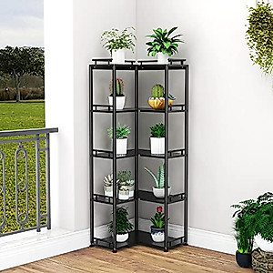 FLE 5 Tier Corner Shelf,Modern Corner Bookshelf Industrial Corner Ladder Shelf Small Bookcase Plant Stand for Living Room, Kitchen, Home Office (Black)