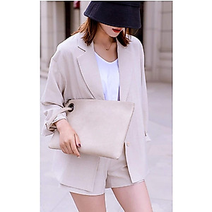 Amaze Womens Oversized Clutch Bag Large PU Leather Pouch Evening Handbags Envelope Purse with Wristlet Shoulder Lady (Beige)