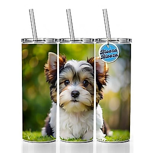 Biewer Terrier Dog Puppy Photo Skinny Tumbler 20oz with Straw Insulated Water Bottle Gift