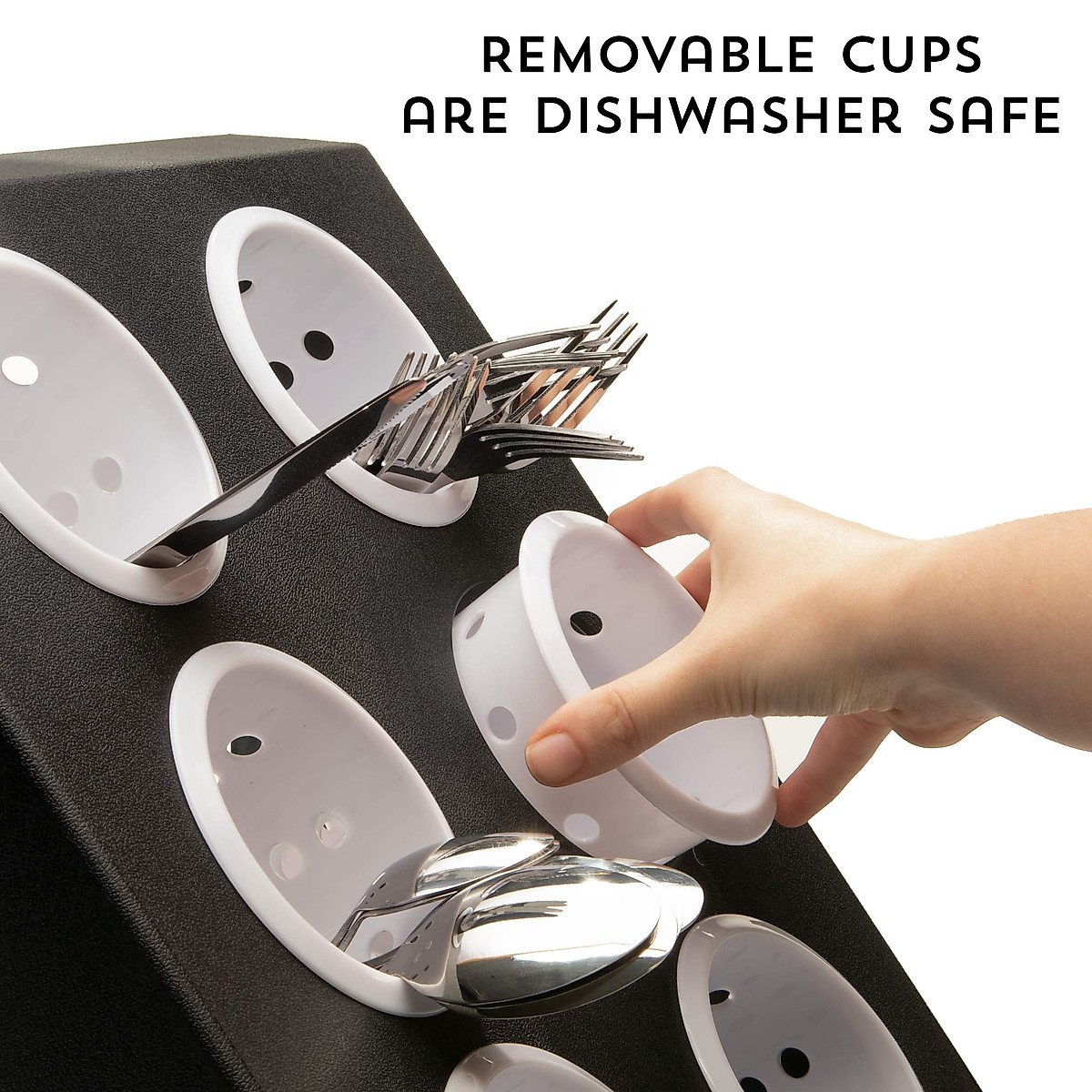 6-Compartment Restaurant Utensil Holder (6 Inserts Included) - Flatware Cylinder Storage Caddy & Cups for Kitchen, Bars, Coffee Shops, Restaurants, & Hotels - Drying Rack for Silverware