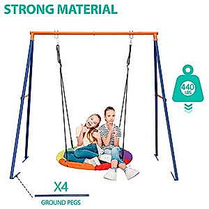 SUPER DEAL Heavy Duty Swing Frame Extra Large Full Steel All Weather A-Frame Swing Stand with Ground Stakes, 72" Height 87" Length Fits for Most Swings, Fun for Kids Outdoor Backyard, 440lbs